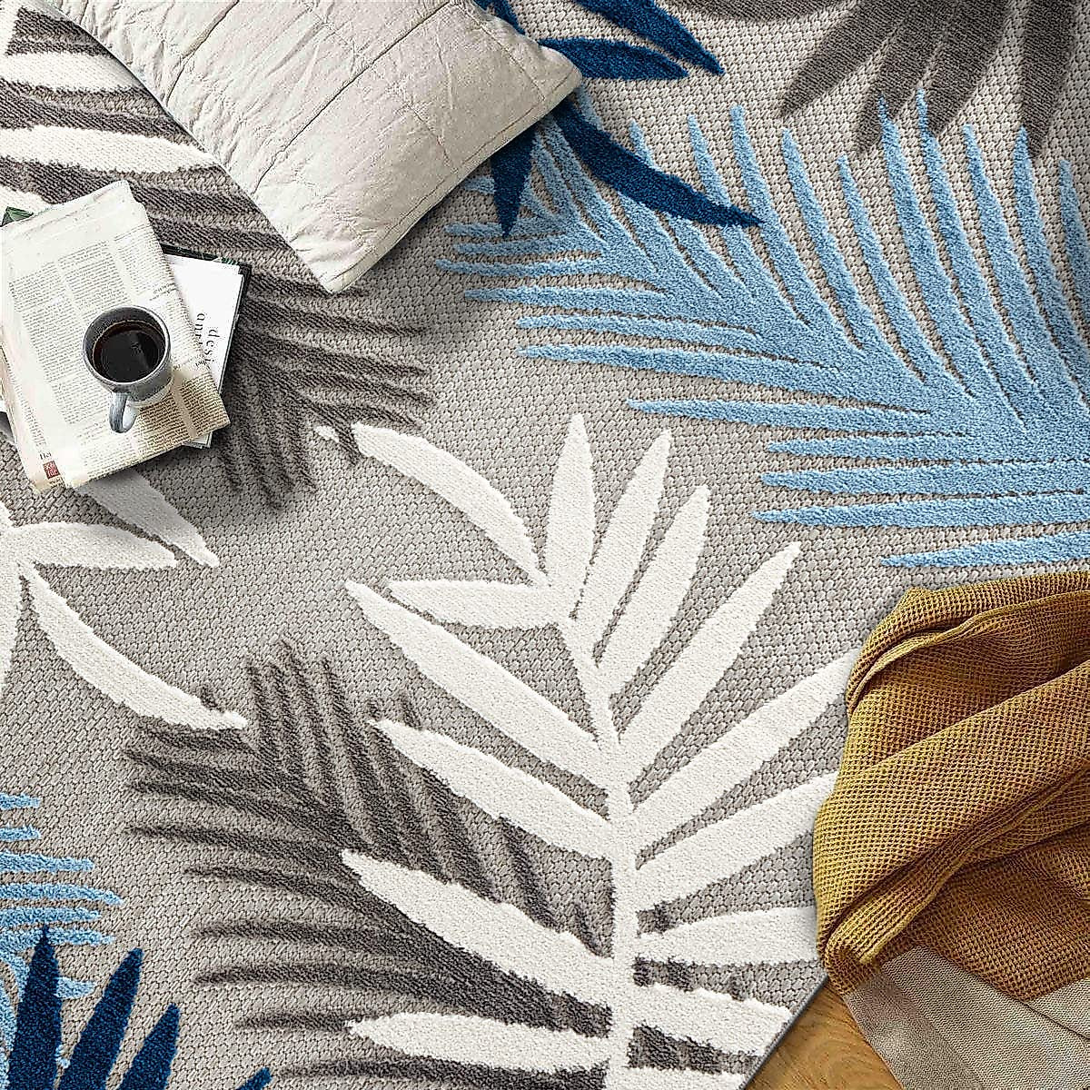 Rugshop Evora Palm Frond Non-Shedding Patio Deck Backyard Indoor/Outdoor Area Rug 5' x 7' Blue