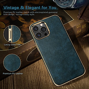 LOHASIC for iPhone 13 Pro Max Leather Case, Slim Luxury Business PU Non-Slip Grip Shockproof Bumper Full Body Protective Cover Men Phone Cases for iPhone 13 Pro Max 6.7" (2021) - Vintage Blue