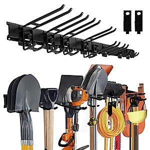 LADER 48 Inches Adjustable Garage Organization, 13 PCS Garage Tool Organizer Wall Mount, Garage Shelving with 8 Adjustable Hooks and 3 Rails, Tool Organizer Rack with Heavy Hook Tracks Max Load 1000LB