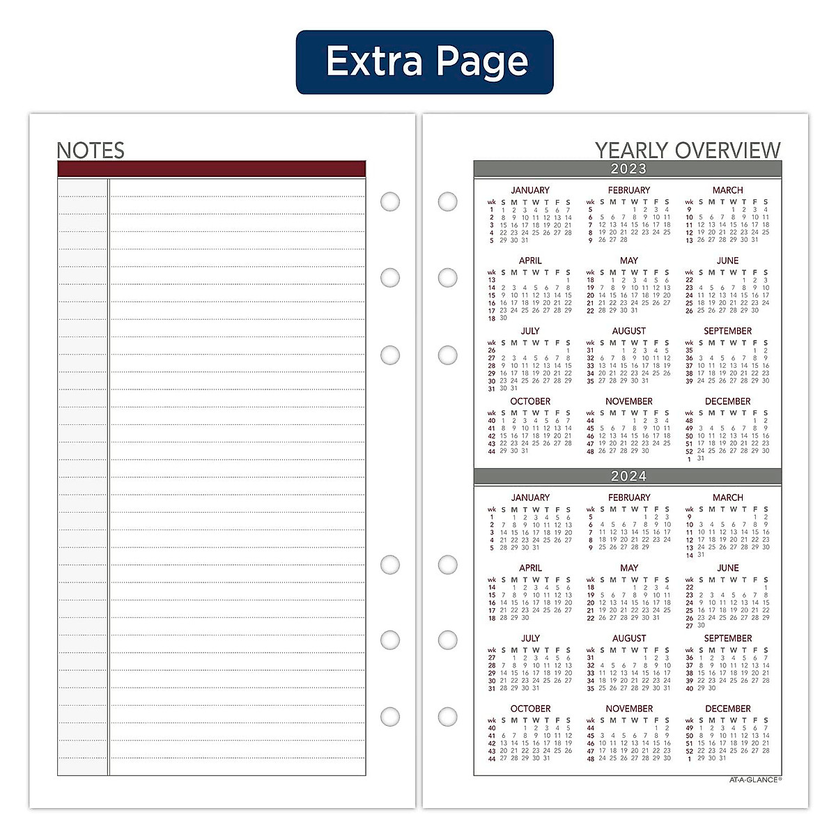 AT-A-GLANCE 2024 Daily Planner One Page Per Day Refill, 3-3/4" x 6-3/4", Portable Size, Loose-Leaf (063-125Y-24)