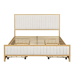 SIYSNKSI Queen Size Metal Frame Upholstered Bed with 4 Drawers, Linen Fabric Platform Bed with Metal Slats Support and Headboard, Storage Platform Bed for Kids Teens Bedroom (Beige + Linen-39)