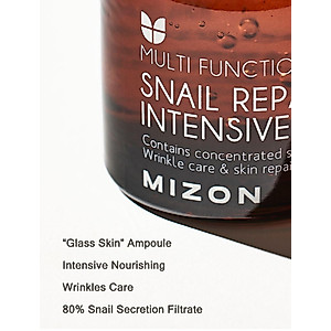 MIZON Snail Repair Intensive Ampoule Snail Mucin with Hyaluronic Acid Vitamin E Adenosine Elasticity Booster Skin Nutrition (30ml 1.01 fl oz)