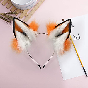QinRuan Fox Cat Long Fur Ears Hair Headwear Wolf Animal Anime Halloween Cosplay Costume