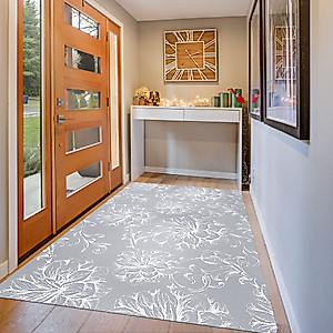 Cosilyt 1/10" Ultra Thin Extra Large 3×5 Feet and 24"×35" Front Door Mat Indoor Entryway Area Rug for Inside Entry, Waterproof Non Slip Washable Rubber Interior Door Mats, Baroque Grey