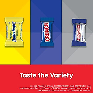 Butterfinger CRUNCH and Baby Ruth Candy Variety Pack Assorted Fun Size, Individually Wrapped Chocolate Bars Boo Bag Trick Or Treat Candy, 0.61 Oz. (Pack of 55)