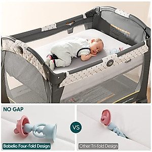 BABELIO Pack n Play Mattress Pad 38" x 26", Quatro-fold Mini Crib Mattress, Portable Foldable Pack and Play Mattress/Baby Play Mat/Playpen Mattress 3 in 1 (Travel Bag Included)