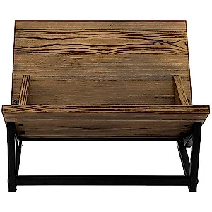 MyGift Rustic Burnt Solid Wood and Industrial Matte Black Metal Tilted Book Display Rack Shelf, Desktop Storage Organizer Bookshelf, Decorative Standing Bookcase