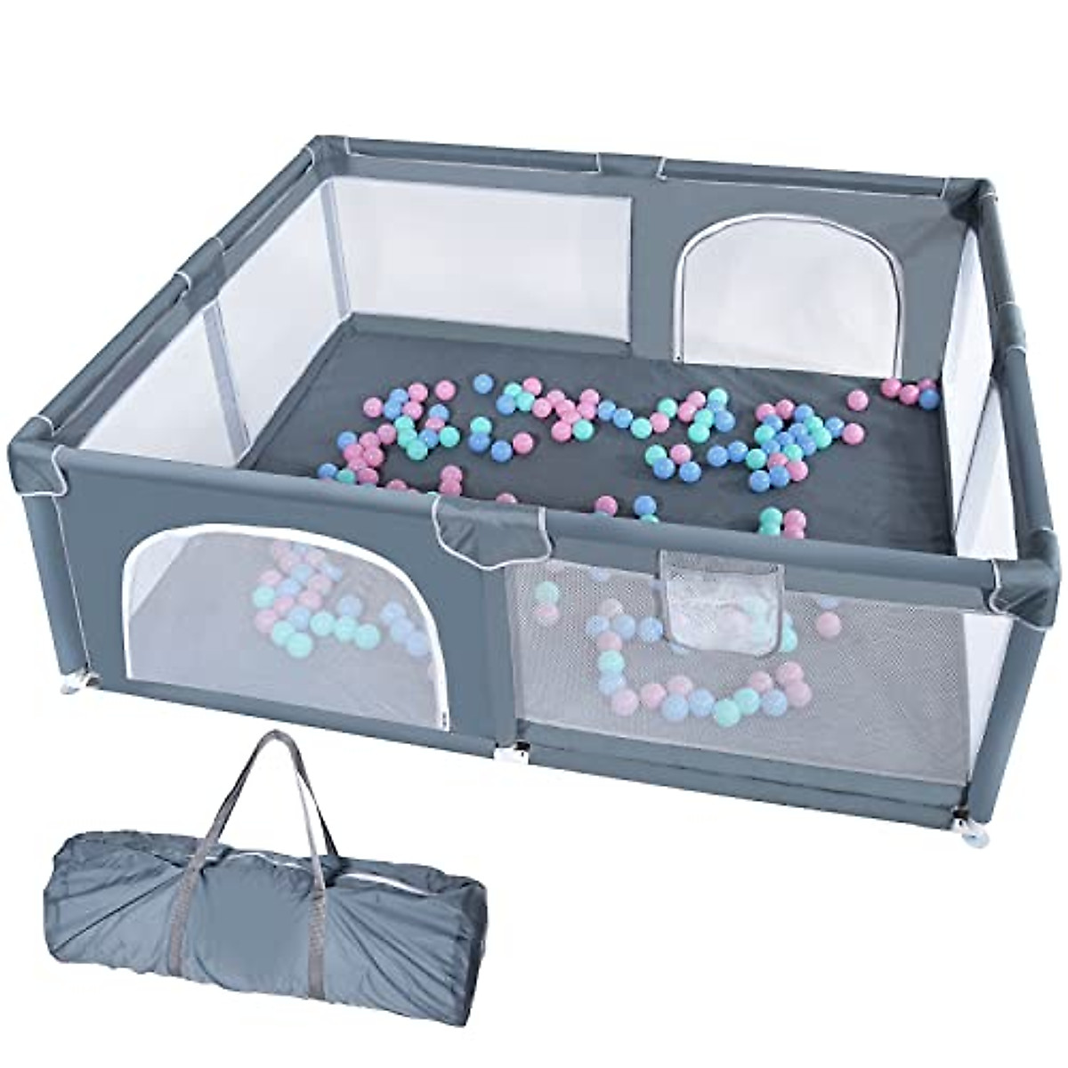 SMTTW Baby Playpen, 71 x 59 Inches Extra Large Playpen, Foldable Play Yard for Babies and Toddlers, Indoor & Outdoor Activity Center,Safety Gates with Breathable Mesh