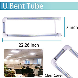 MKUJOO 4 Pack T8 U Bend LED Tube Light,LED U Shaped Bulbs,Shop Light,Office Light 2x2FT 24W(50W Equivalent),6000K Daylight White,G13 Base Dual-End Powered,Ballast Bypass,LED Bulb Clear Cover 100-277V