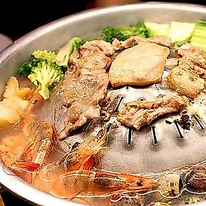 RSBFER Korean BBQ Grill Pan, Aluminum Stovetop Round Barbecue Grill Plate, Basket Steamer Cookware Kitchen Cooking Tools,35cm