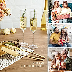 AW BRIDAL Champagne Glasses Engraved Mr & Mrs Gold Cake Cutting Set for Wedding Bridal Toasting Champagne Flutes, Wedding Gifts for Couple Cake Knife and Server Set for Anniversary Engagement Gifts