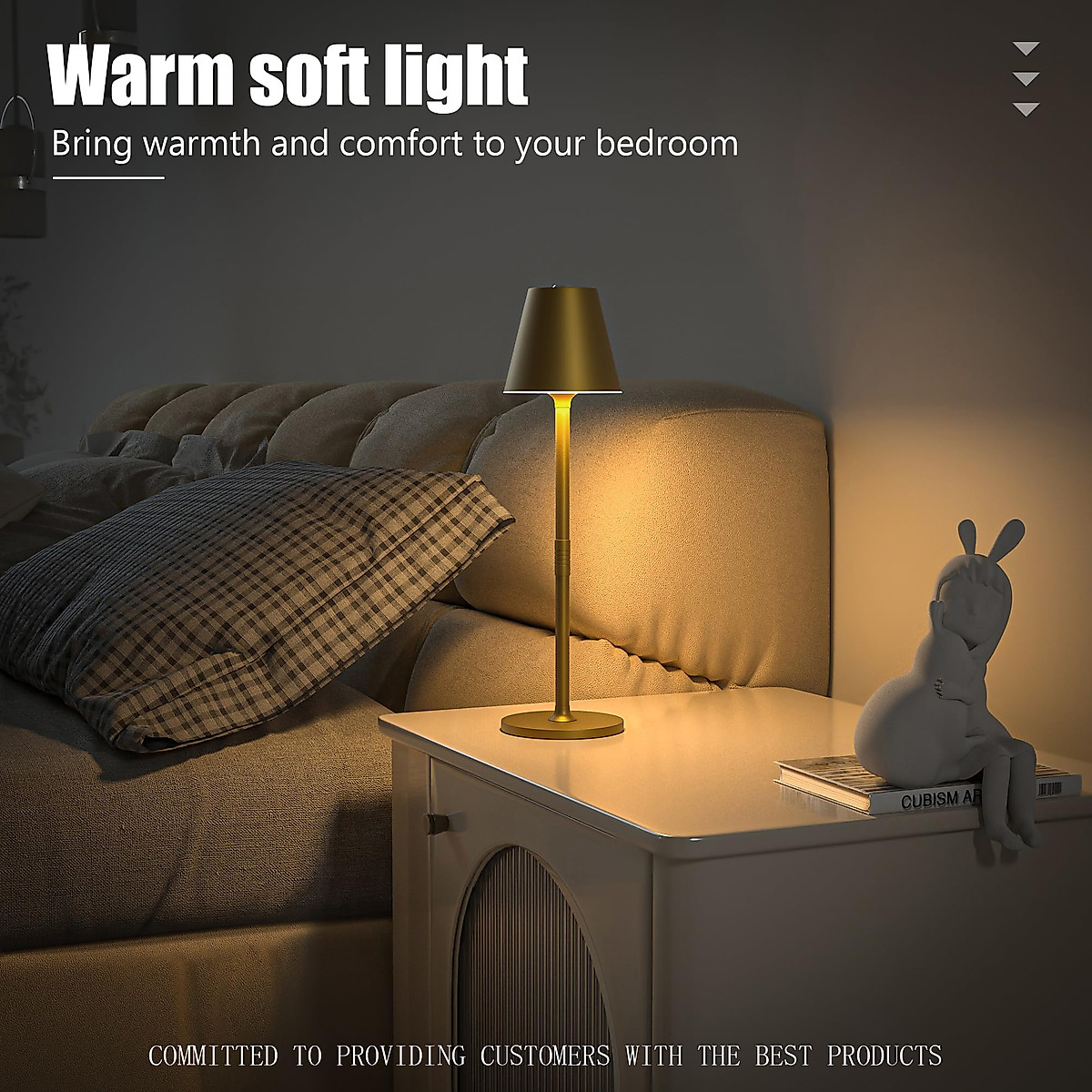 Timjorman LED CordlessTable Lamp,4000mAh Rechargeable Battery Desk lamp,3 Level Brightness Beside Night Light, Minimalist Design, for Couple Dinner/Coffee Table/Restaurant/Bedroom(Bronze 2PACK)