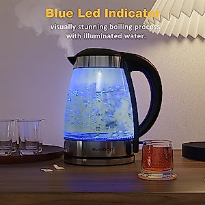 Evoloop Electric Tea Kettle 1.7L Hot Water Boiler, 1500W Glass Water Kettle with Auto Shut-Off & Boil Dry Protection, BPA Free, Cordless Base & LED Indicator
