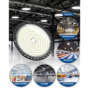 XINGHUANLIT UFO LED High Bay Light 200W 10 Pack, 28000LM High Bay LED Shop Lights 6500K Daylight IP65 Waterproof Commercial Bay Lighting with 6.56ft Plug, UFO Lights for Garage Warehouse Factory