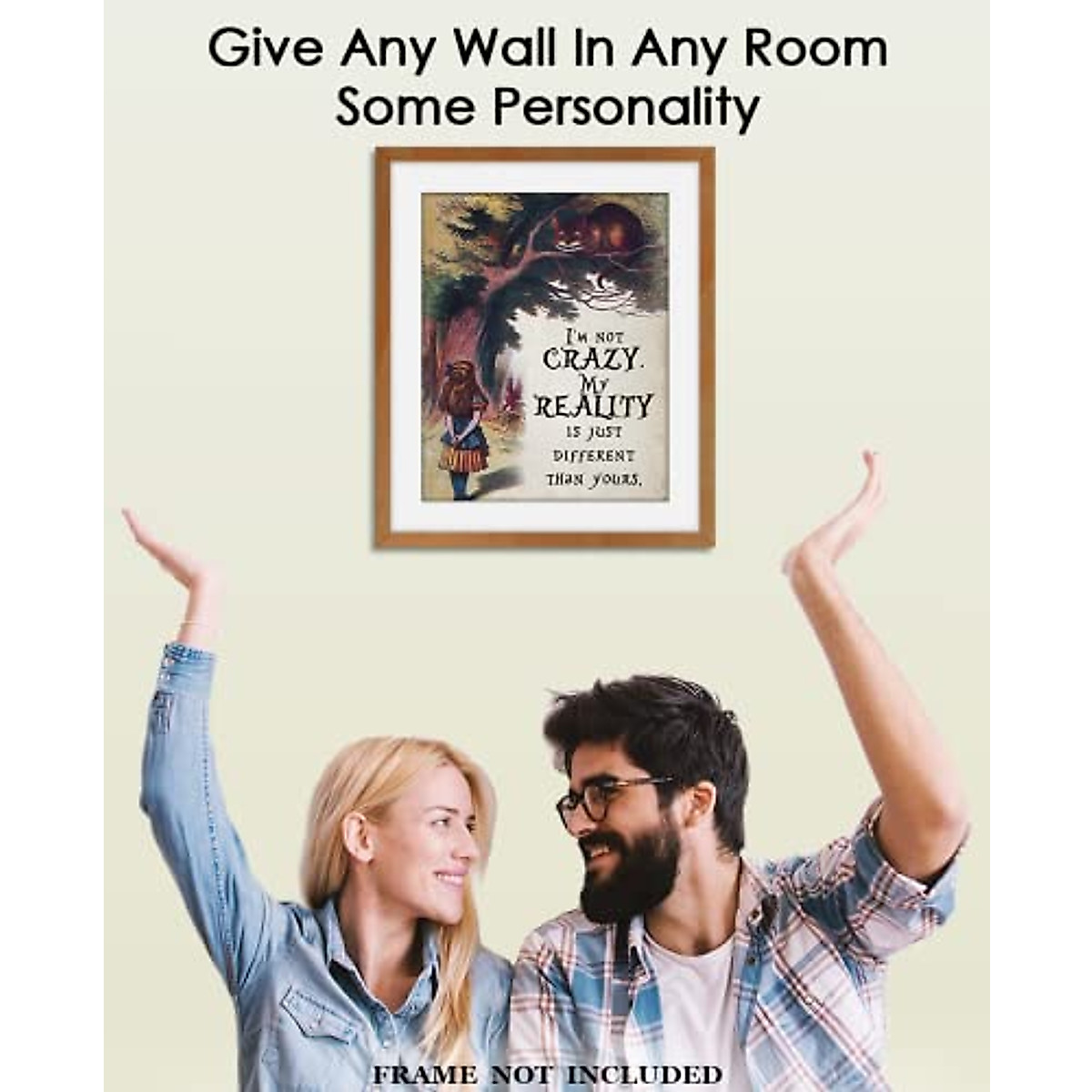 Inspirational Wall Art Poster: "I'm Not Crazy" Alice In Wonderland - 8x10 Unframed Motivational Wall Art & Positive Affirmations Wall Decor for Kids, Teen Girl, Boy & Office Decor for Men, Women