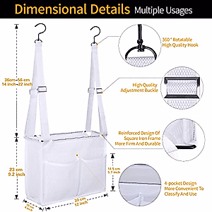 GUMQDD 4 Storage Pockets Adjustable Hanging Mesh Bathroom Bag, Shower Caddy College with Hooks, Applied to College Dorm Rooms, Gym, Swimming and RV Travel (White)