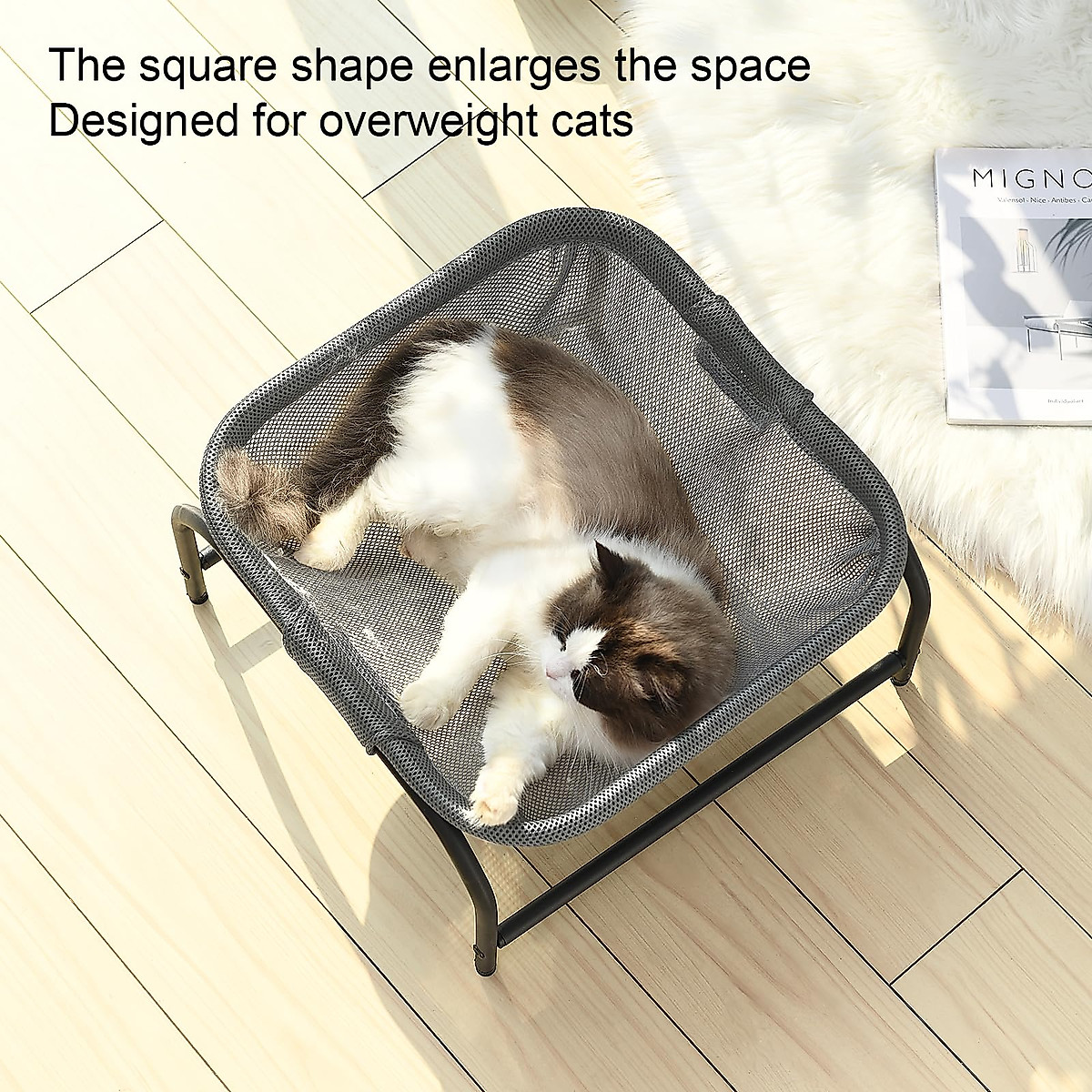 JUNSPOW Cat Bed [Designed for Big Cats] Cat Hammock Dog Bed Pet Square Hammock Bed Free-Standing Kitty Sleeping Couch Pet Supplies Whole Wash Stable Detachable Easy Assembly Indoor Outdoor