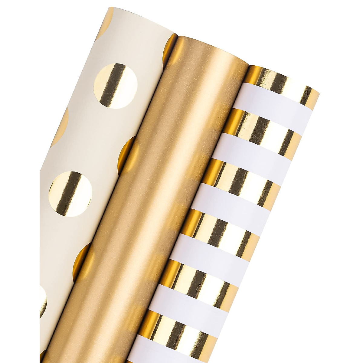 WRAPAHOLIC Gold Wrapping Paper Roll - Mini Roll - 3 Rolls - 17 Inch X 120 Inch Per Roll - Gold Foil Birthday Wrapping Paper for Wedding, Christmas, Party, Baby Shower