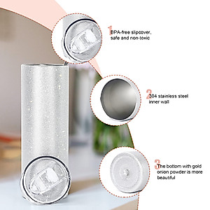 AGH Sublimation Glitter Tumbler Blanks 20oz Glitter Skinny Tumbler Bulk, 4 Pack Silver Stainless Steel Double Wall Insulated with Lid and Metal Straw
