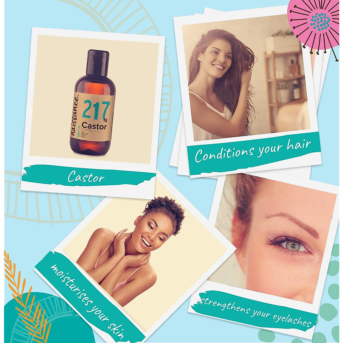 naissance Cold Pressed Castor Oil 4 fl oz - For Hair, Beard, Eyelashes, Eyebrows, Nails and Skin - Pure & Natural, Virgin, Unrefined, Vegan, Hexane-Free, Non GMO, Cruelty Free