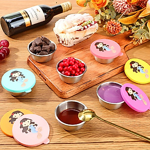 6 x 1.6 oz Salad Dressing Container to Go, Mermaid Stainless Steel Condiment Containers with Lids Reusable Small Containers with Lids Leak Proof Sauce Containers for Lunch Box Silicone Condiment Cups