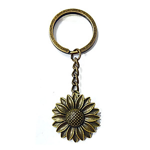 Antique Bronze Colored Sunflower Pendant Key Chain-Bronze Key Ring-Sunflower Keyring Keychain