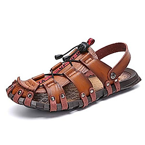 CEKU Men's Outdoor Casual Beach Sports Hiking Summer Closed Toe Slippers Sandals Fisherman Athletic Shoes Brown 10.5 D(M) US 45