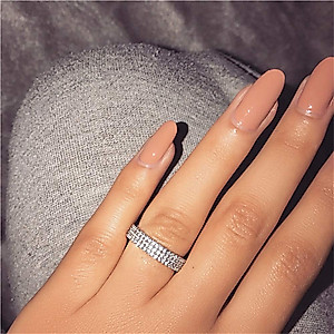 AZQ 925 Sterling Silver Shiny Full Diamond Ring Three Rows Cubic Zirconia Rings CZ Diamond Multi Row Ring Eternity Engagement Wedding Band Ring for women TZ.8 (US Code 7)