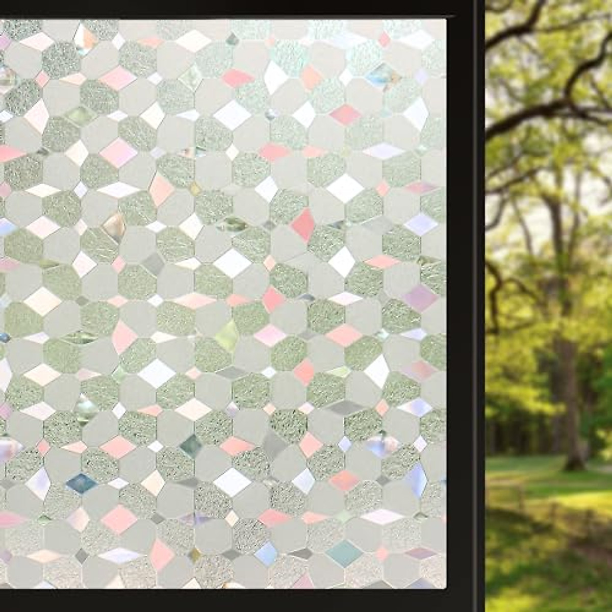 Waovacy Window Privacy Film Stained Glass Door Window Covering Decorative Window Clings Static Cling No Adhesive 3D Frosted Window Cover UV Sun Blocking Vinyl Window Sticker for Home,17.4x78.7Inch