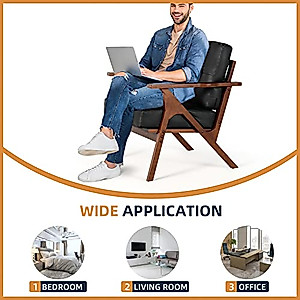 AODAILIHB Mid Century Modern Accent Chair, Retro Wood and Leather Armchairs, Vintage Reading Side Chair Comfy Accent Sofa for Living Room, Bedroom, Studio, Office (1, Black)