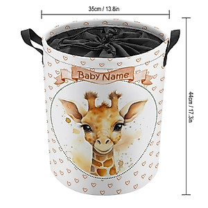 Giraffe Personalized Baby Laundry Basket Custom Name Nursery Hamper Collapsible Kids Laundry Hamper with Handles Durable Oxford Cloth Organizer for Clothes Storage Baby Gift Baskets