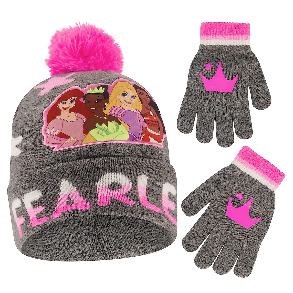 Disney Girls Princess Hat And Kids Gloves Set For Ages 4-7, Grey