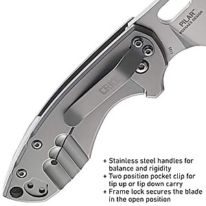 COLUMBIA RIVER KNIFE & TOOL Pilar EDC Folding Pocket Knife: Compact Everyday Carry, Satin Blade with Finger Choil, Thumb Slot Open, Frame Lock Stainless Handle, Reversible Pocket Clip 5311