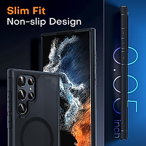 TOCOL for Samsung Galaxy S22 Ultra Case Magnetic, [Wireless Charging Compatible ][Military Drop Protection] Translucent Matte Back Cover for S22 Ultra, Black