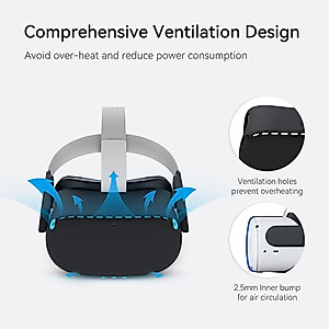 KIWI design Silicone VR Shell Protective Cover Compatible with Quest 2, with Two Side Protective Sleeves, Black Headset Cover