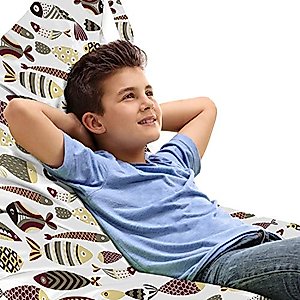 Lunarable Fish Lounger Chair Bag, Hand Drawn Undersea World with Ornamental Swimming Inhabitants Cartoon Style, High Capacity Storage with Handle Container, Lounger Size, Multicolor
