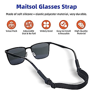 Maitsol Glasses Strap 3 Pcs, Adjustable Eyeglasses Strap for Men Women and Kids, No Tail Sunglasses Strap, Eye Glasses Holder Around Neck, Sports Glasses Strap Glasses Lanyard - Black