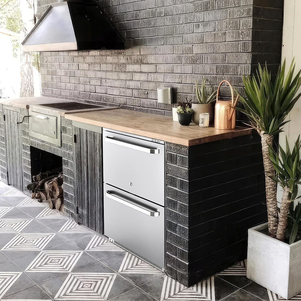 Frostronics 24 Inch Outdoor Drawer Beverage Refrigerator, 186 Can Outdoor Drawer Beverage Cooler with Dual Mode Lock, 5.47 cu. ft. Drawer Refrigerator for Patio, 26-50°F, SUS304, ETL & NSF7 Certified