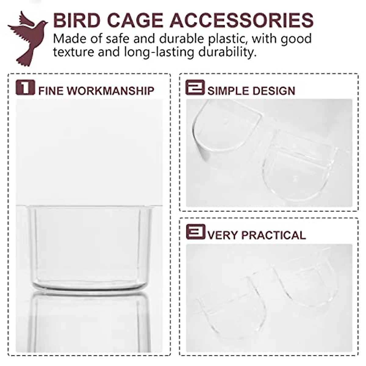 TEHAUX Birds Feeder, 2pcs Bird Cage Cups Prevents Spillage Thickened Semicircle Bird Bowls Clear Bird Water Dispenser for Bird Pigeon Parrot