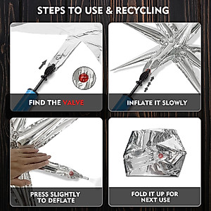 9 Pcs Gold Star Foil Balloons, Huge One-Piece 14-Pointed Star Explosion Balloons, 4D Gold Star Aluminum Foil Balloons for Birthday, Baby Shower, Wedding, Graduation Decorations Supplies