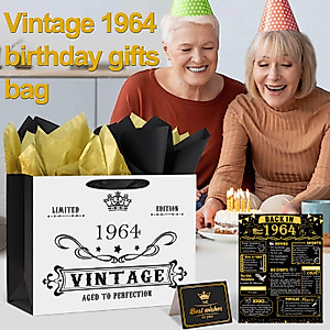 60th Birthday Gift Wrap Bag Vintage 1964 Gift Bag, 60th Birthday Decorations Paper Bag with Tissue Paper & Back in 1964 Poster, Happy Birthday Gift Bag for 60 Years Old Women/Men 13" x 10" x 5"