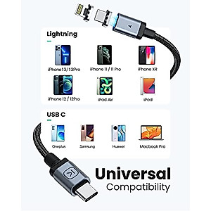 Kuulaa USB C to USB C Cable,USB C to Lightning Cable,2 Pack 65w Fast Charge Magnetic Charging Cable,Data Transfer Cable Compatible for iPhone/Samsung/Pixel/MacBook/Ipad Air/Pro(6ft/6ft)