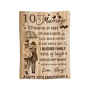 Gwuvioz Happy 10th Wedding Anniversary Blanket Soft Throw Blanket Cozy Blanket & Throws for Couch Bed Living Room Decoration 60"X50"