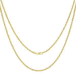 Nuragold 14k Yellow Gold 2mm Solid Rope Chain Diamond Cut Link Pendant Necklace, Mens Womens Jewelry 16" 18" 20" 22" 24" 26" 28" 30"