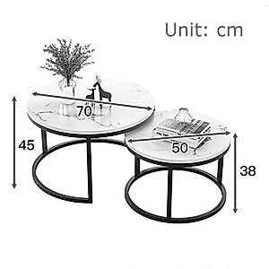 Articles for daily use 2 Piece Nested Round Coffee Table, Metal Frame MDF Desktop Living Room Coffee Table, Sofa Snack Table, Living Room and Office Decorative Furniture Coffee Table
