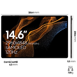 Samung Galaxy Tab S8 Ultra 5G WiFi+LTE Factory Unlocked Tablet SM-X906B 14.6 Inch, 512 GB Internal Memory, 16 GB RAM, Android Tablet Including S Pen EU/UK Model International Version - Graphite