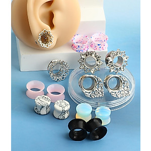 TIANCI FBYJS 8 Pairs Stainless steel Ear Tunnels Earrings Silicone Gauges Plugs For Ear Brass Hollow Plugs and Tunnels Glass Piercings Stretcher Kit 2g 00g 5/8