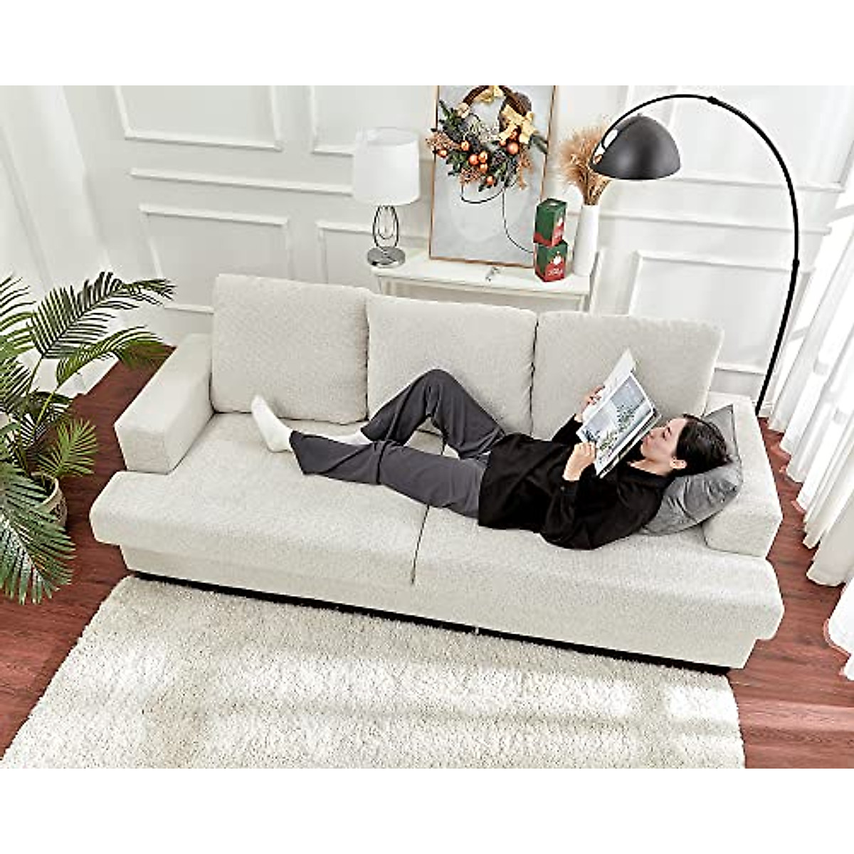 Merluxy Sofa, Deep Seat Sofa-Contemporary Chenille Sofa Couch, 3 Seater Sofa for Living Room-97 Wide Oversized Sofa, Beige Comfy Sofa