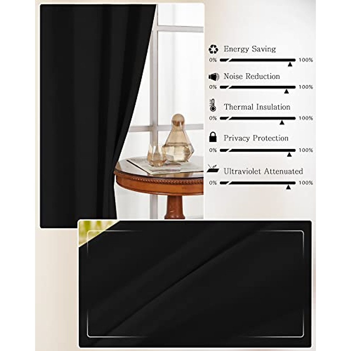 ZHAOFENG Black Velvet Curtains 108 inches with Grommet, Soft Luxury Sunlight Dimming Heat Insulated Privacy Protect Velour Drapes for Bedroom, 2 Panels, W52 x L108 Inches