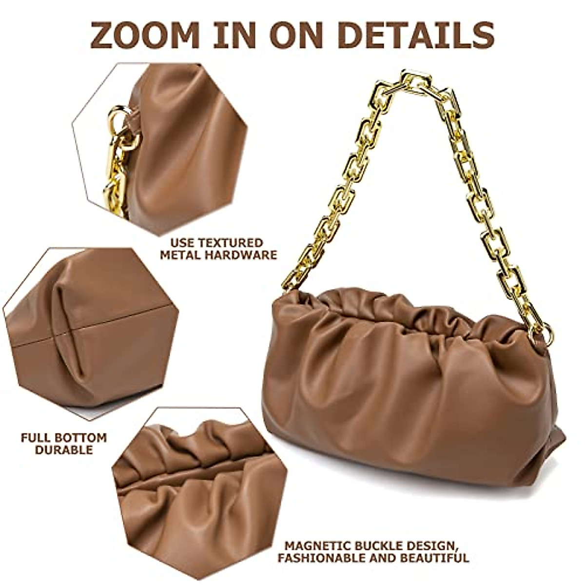 TUGONK Women's Designer Shoulder Bag Ruched Cluch Purse Dumpling Shoulder Bag Chain Pouch Bag for Women